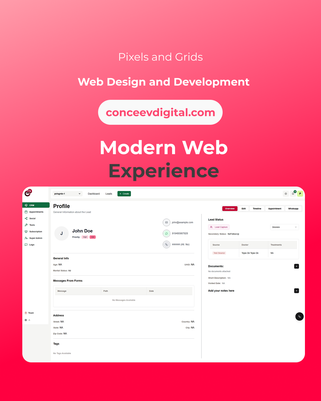 Conceev Digital CRM Platform | Project Details | Pixels and Grids